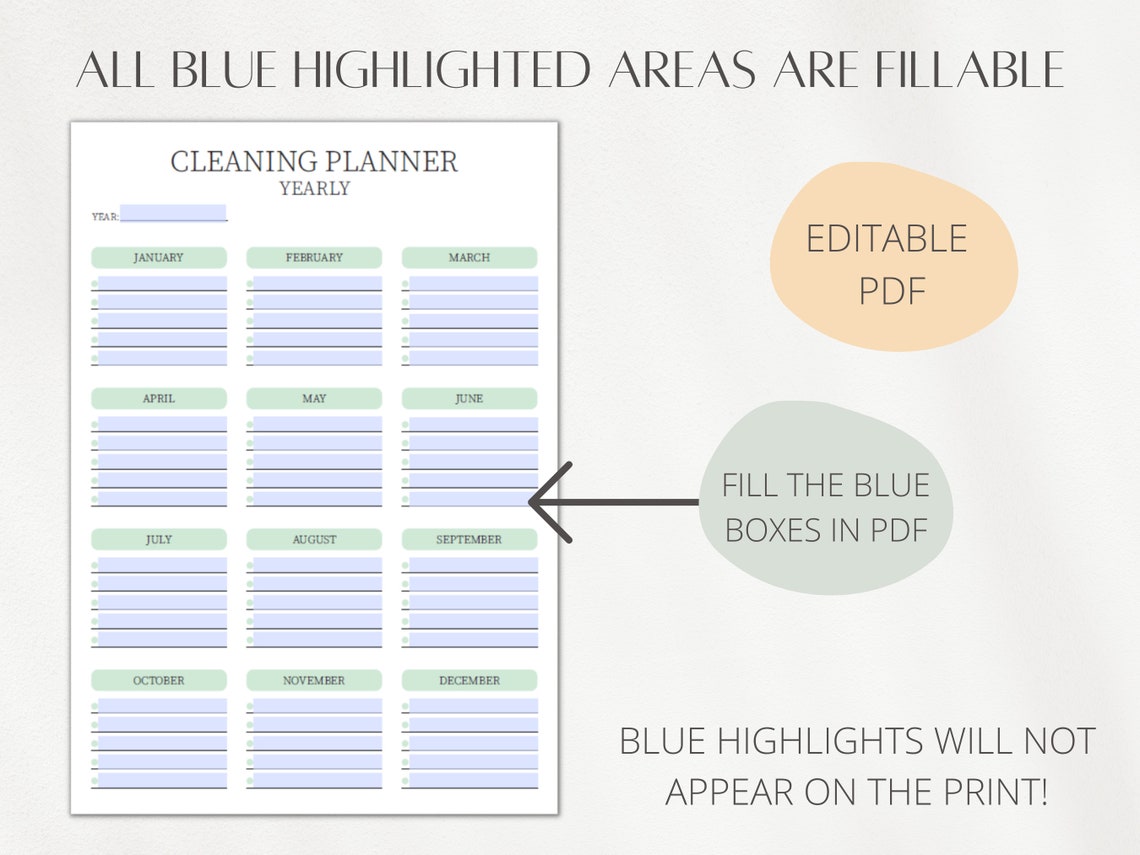 Printable Yearly Cleaning Planner, Cleaning Template, House Cleaning ...