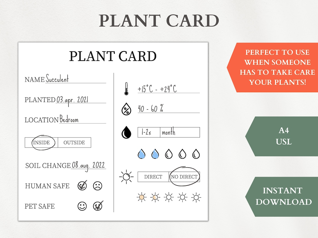 Digital Plant Planner, Plant Care Sheet, Plant Care Card, Houseplant ...
