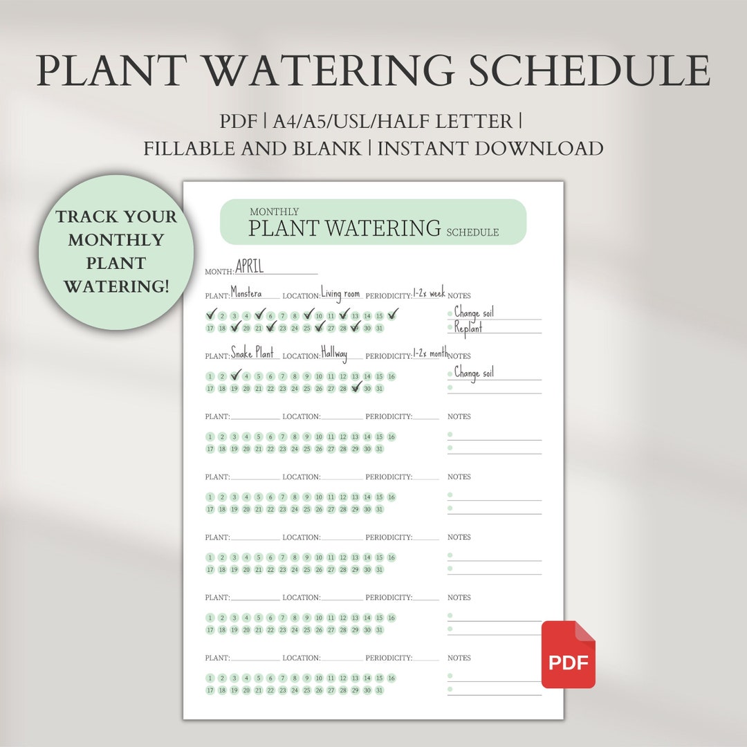 Printable Monthly Plant Watering Schedule, Plant Care Journal, Editable ...