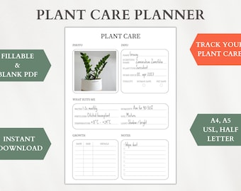 Plant Care Journal, Garden Tracker Diary, Digital Editable Indoor Plant ...