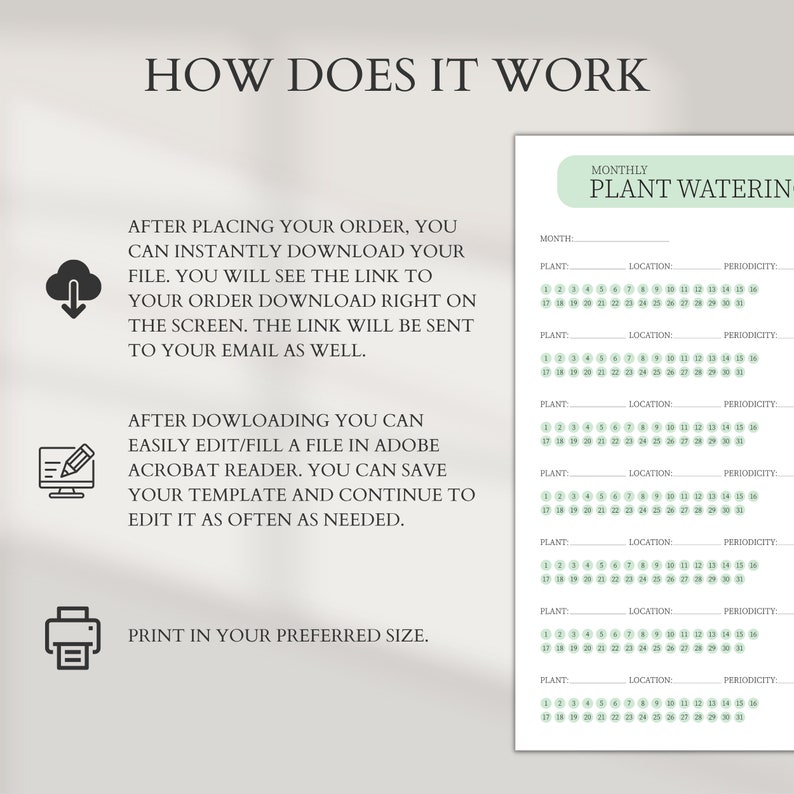 Printable Monthly Plant Watering Schedule, Plant Care Journal, Editable ...