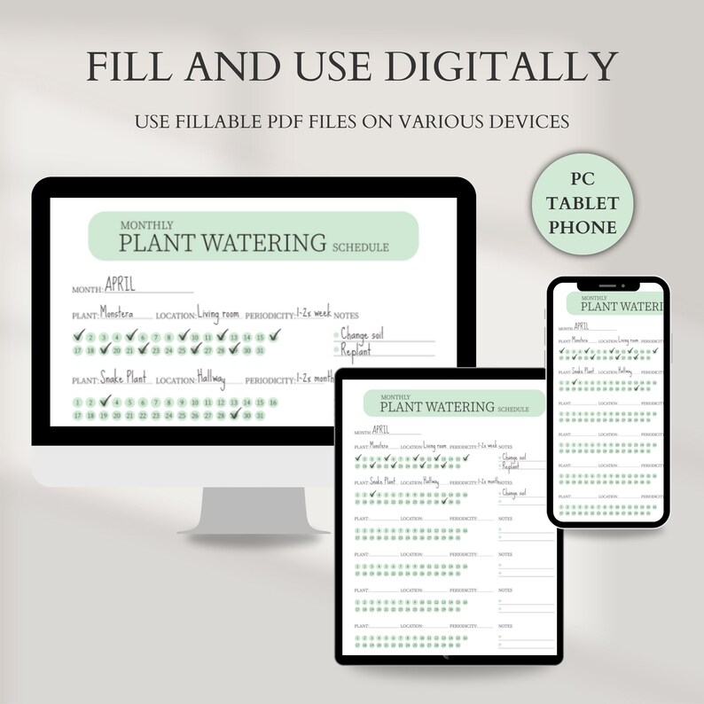 Printable Monthly Plant Watering Schedule, Plant Care Journal, Editable ...
