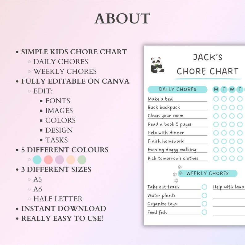 Printable Chore Chart for Kids, Kids Responsibility Chart, Morning ...