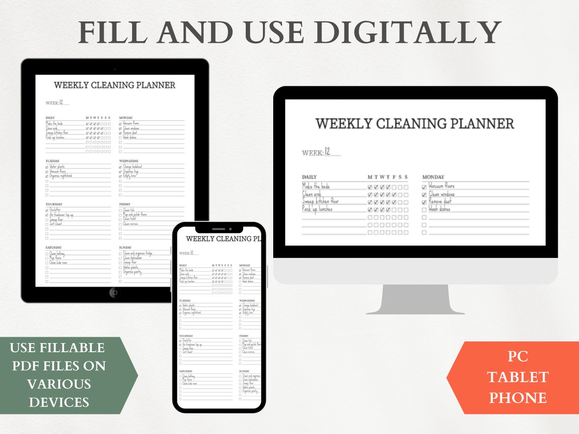 Editable Weekly Cleaning Checklist, Weekly Cleaning Schedule, Printable ...