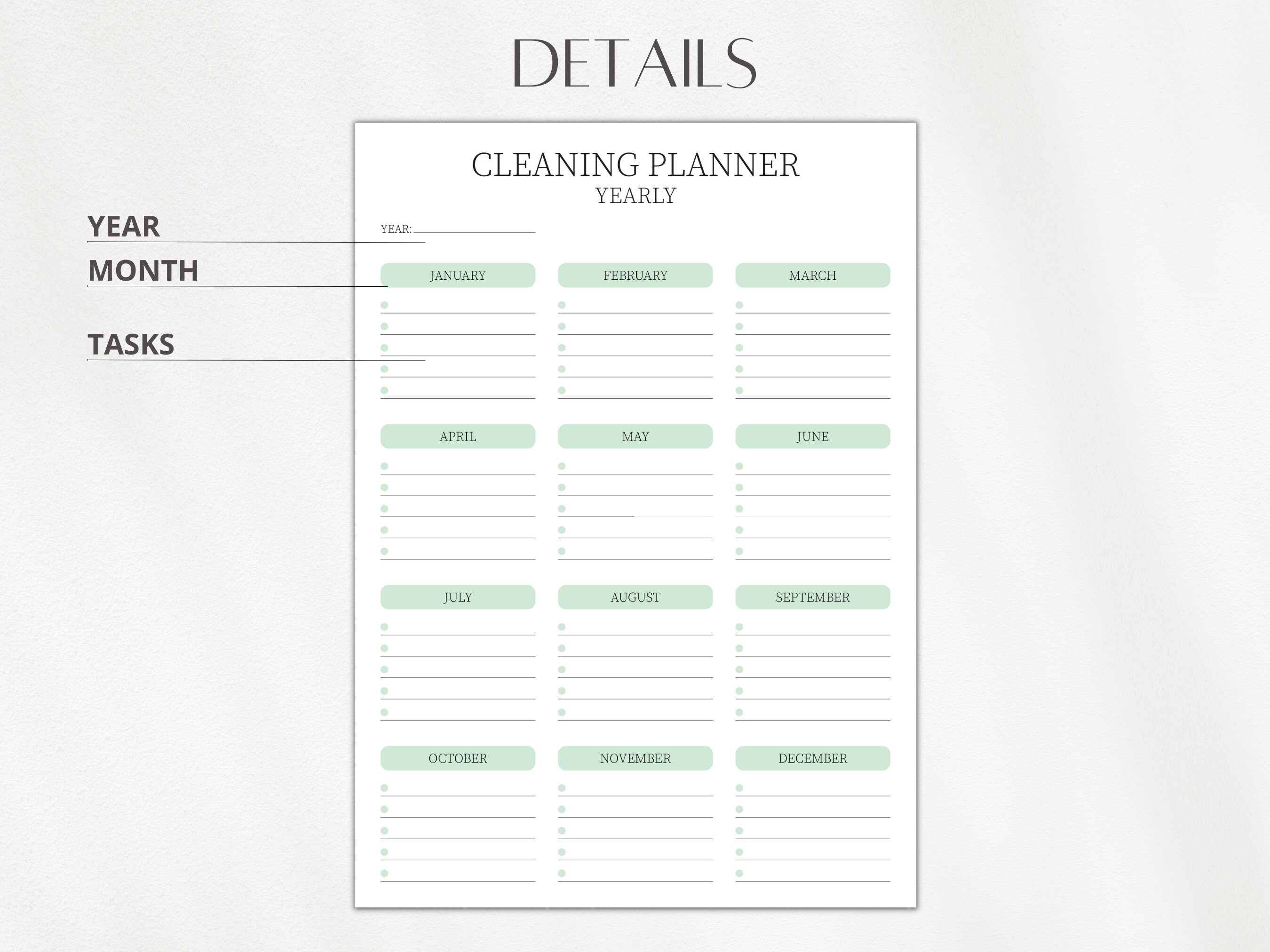 Printable Yearly Cleaning Planner, Cleaning Template, House Cleaning ...