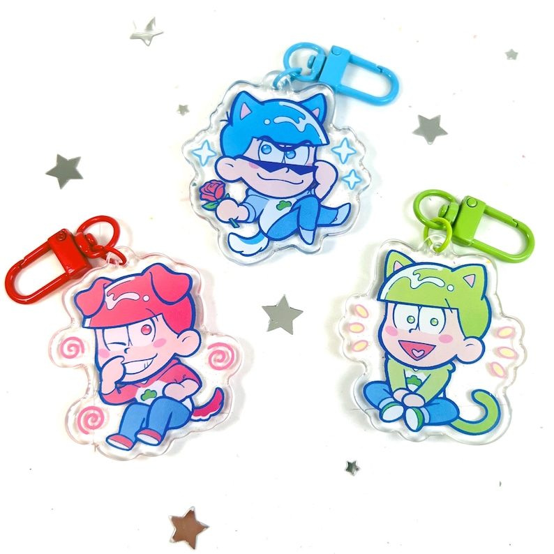 Ososan NEETS Acrylic Glitter Epoxy Charms 2" Oso, Kara, Choro, Ichi ...