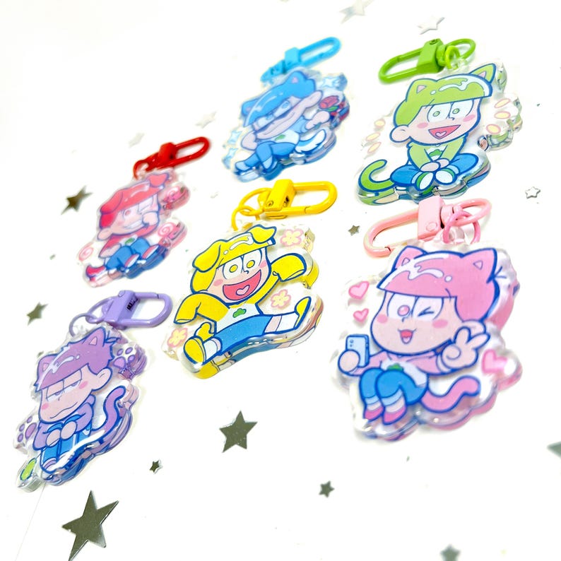 Ososan NEETS Acrylic Glitter Epoxy Charms 2" Oso, Kara, Choro, Ichi ...