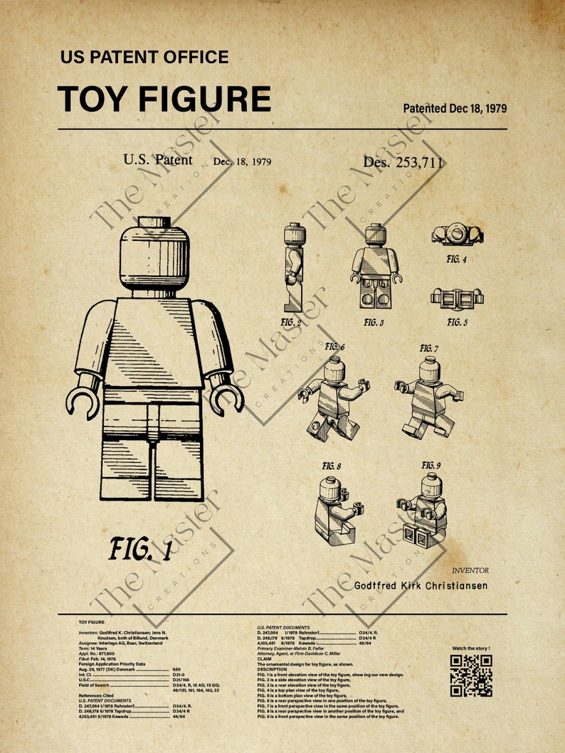Toy Figure, Bricks, Patent Drawings, Antique Patent, Gift, Retro Patent ...