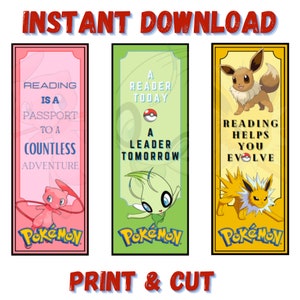 Printable Pokemon Bookmarks | Kids Bookmarks | 18 Styles | PDF Format ...