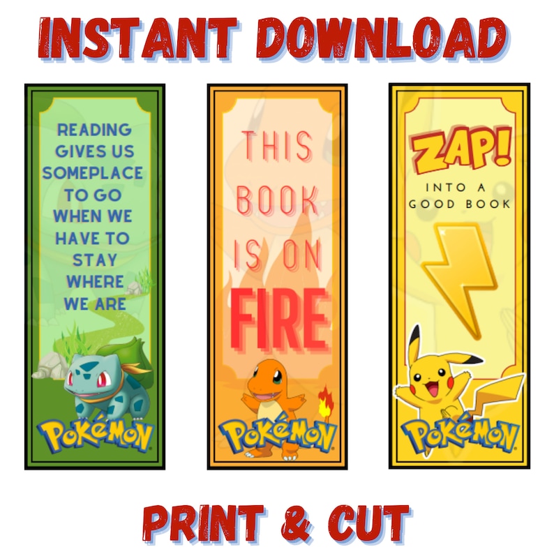 Printable Pokemon Bookmarks | Kids Bookmarks | 18 Styles | PDF Format ...