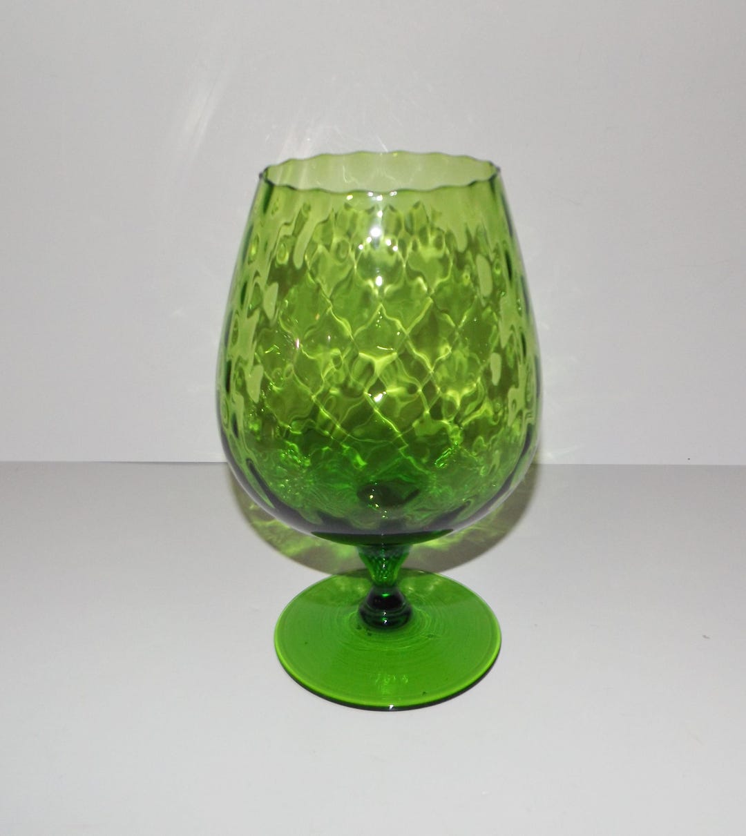 Mid Century Green Glass Empoli Diamond Optic 8 Oversized Brandy Snifter ...
