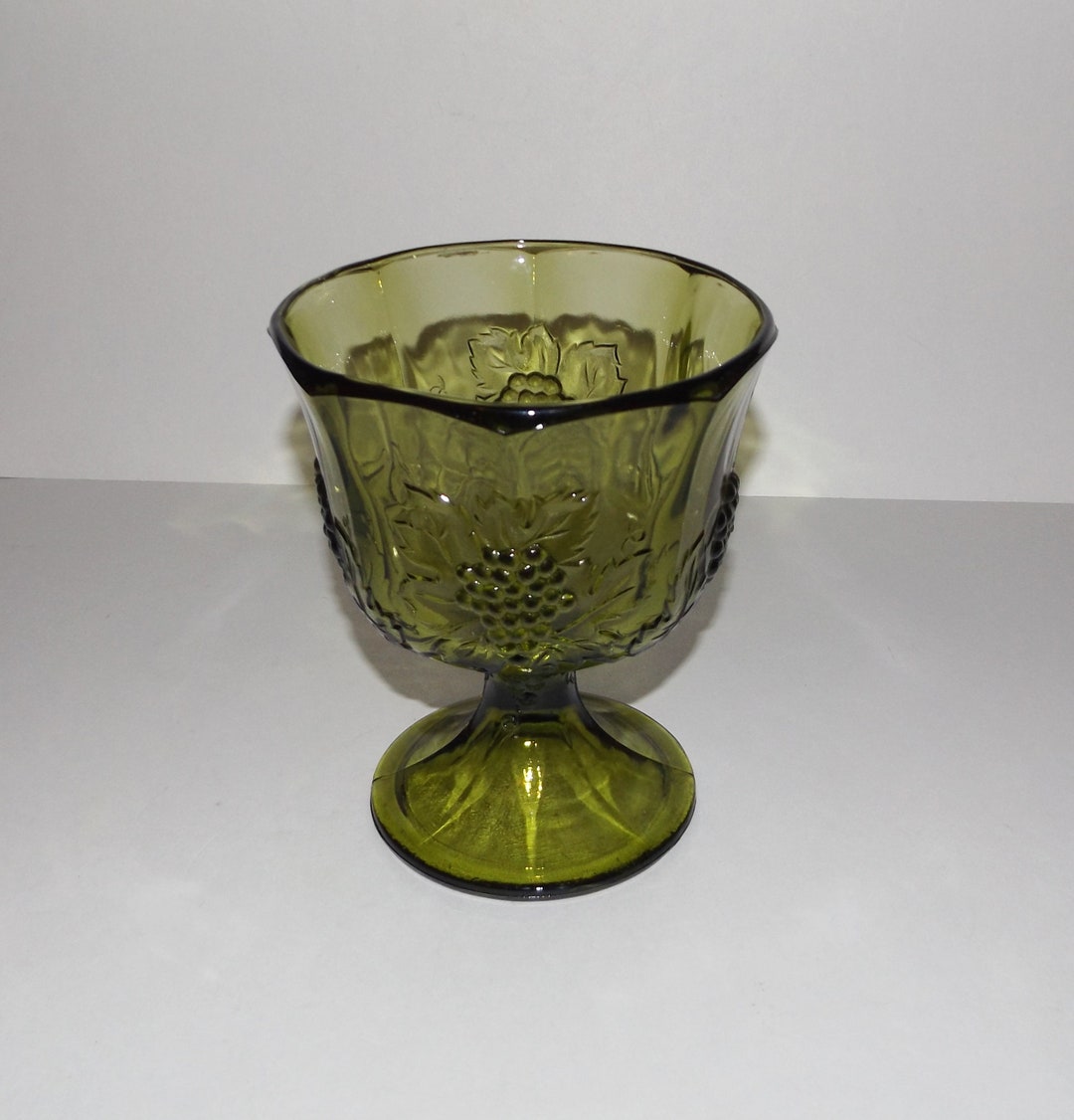 1960s Retro Indiana/colony Glass Harvest Green Pedestal Planter Candy ...