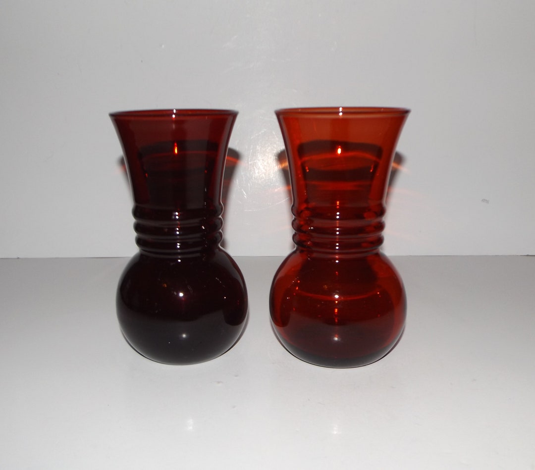 Set of 2 Anchor Hocking Royal Ruby Depression Glass 6 Flower Vases - Etsy