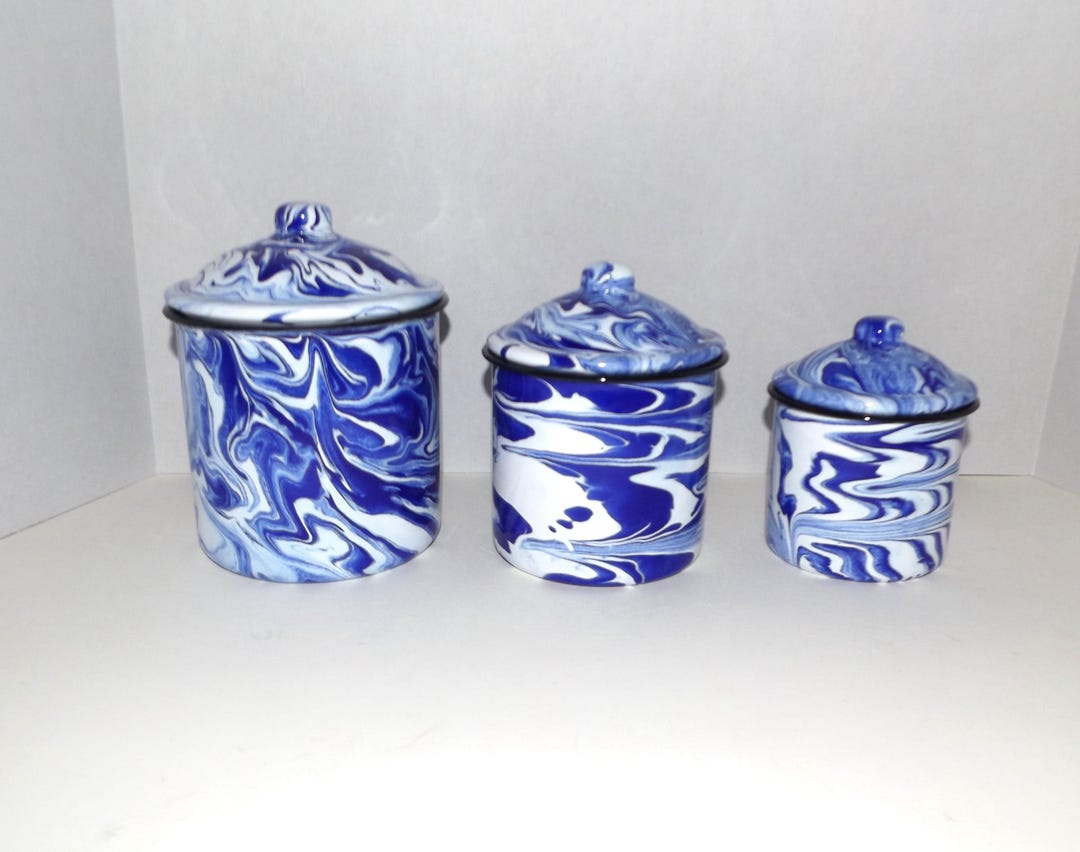 3 Pc Blue Swirl Enamelware Nesting Canister Set W/lids New Other - Etsy