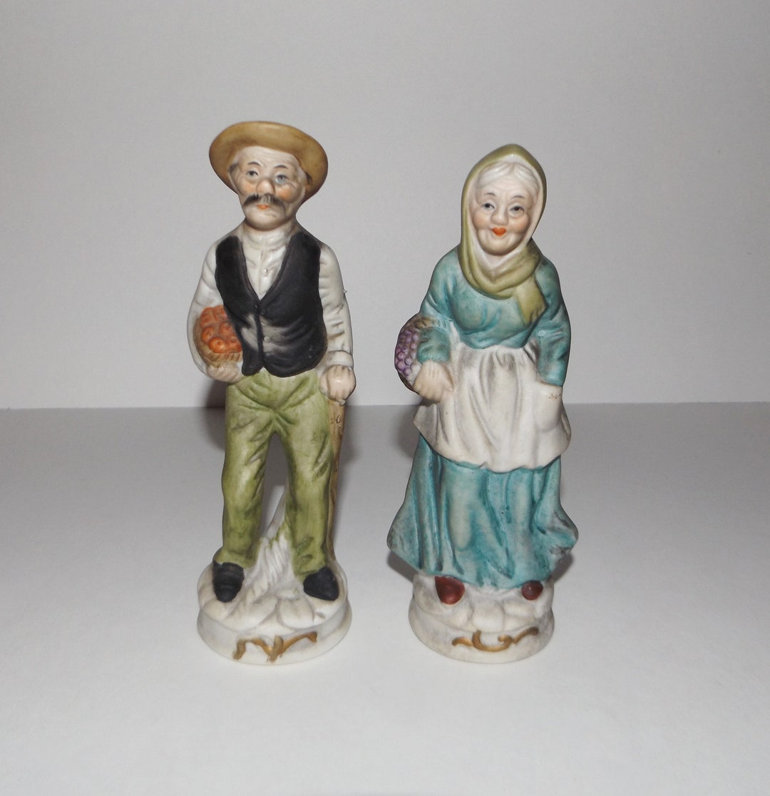 Vintage Farmer Old Couple Bisque Porcelain Figurines Taiwan - Etsy