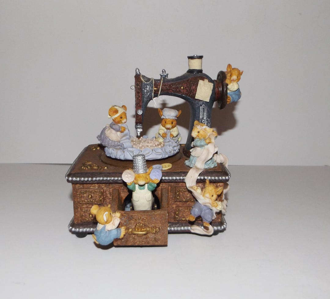 1997 San Francisco Music Box Co. Animated Sewing Machine Mice the ...