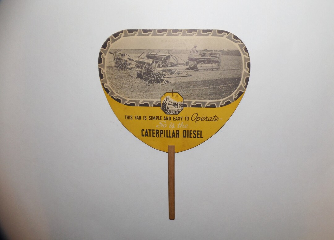 Vintage 1930s Caterpillar Diesel Tractor Cardboard Advertising Fan ...