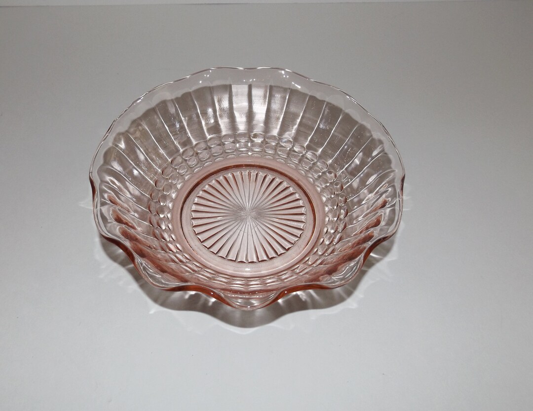Vintage Depression Glass Roulette Pink Ruffle Edge Bowl Anchor Hocking ...