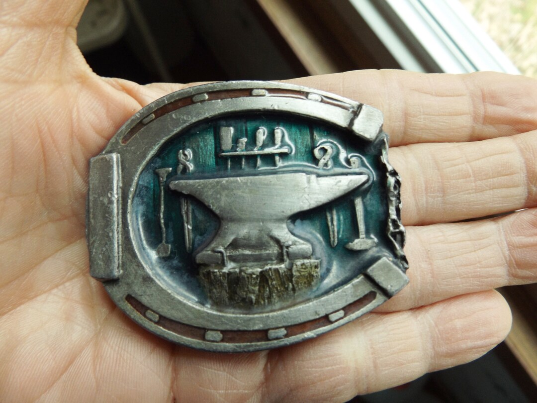 1988 Blacksmith Anvil & Tools Pewter W/lacquer Inlay Belt Buckle ...