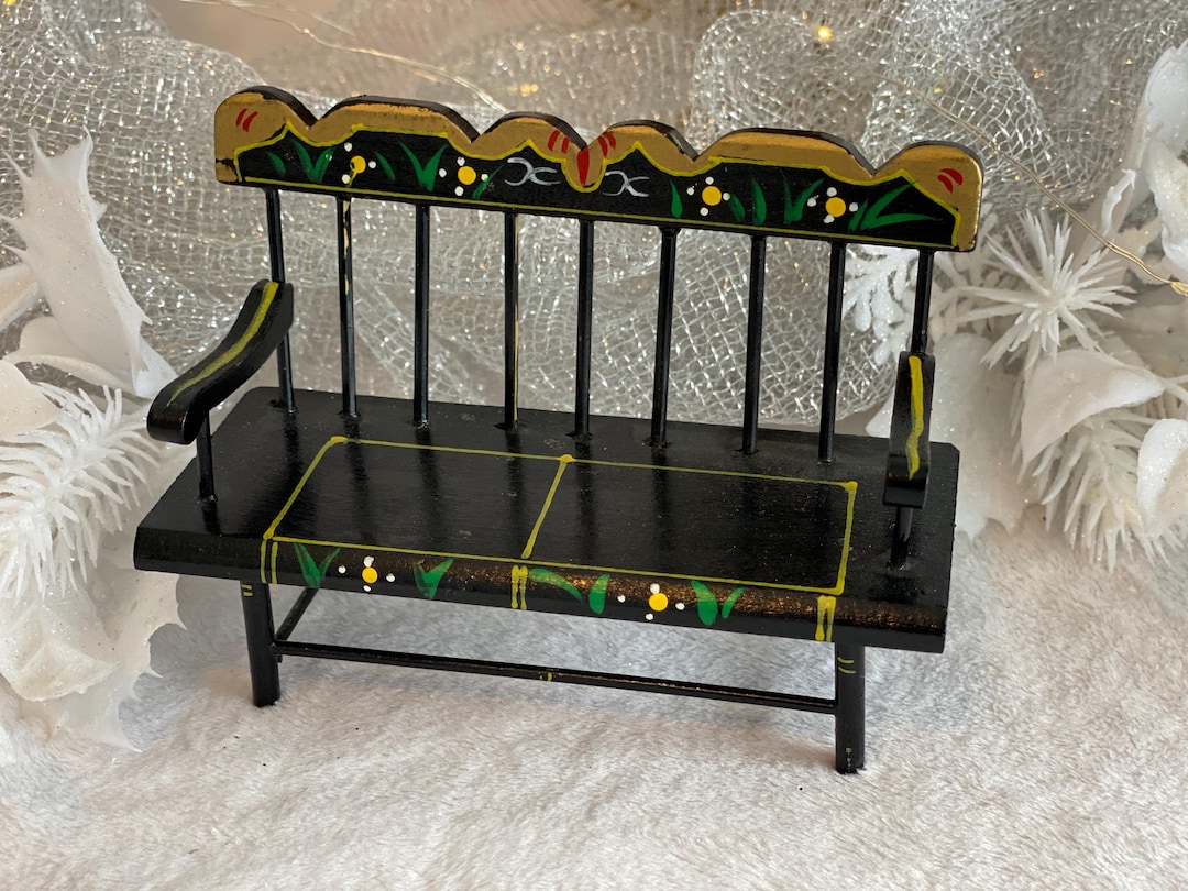 Vintage Dollhouse Bench: Hand Painted Black Wooden Fairy Garden ...