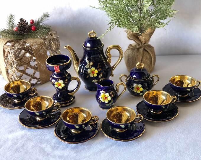 Vintage German Cobalt Blue Tea Set 18 Pc Espresso Demitasse Halbach ...