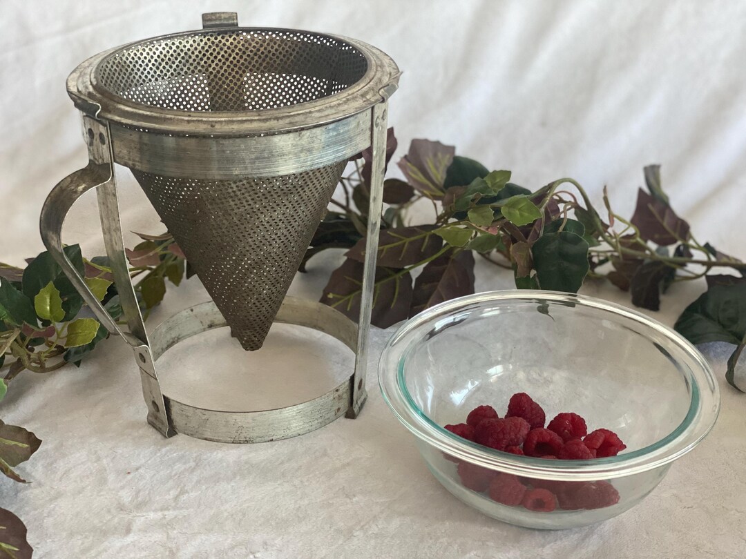 1940's Vintage Steel Food Strainer Colander Berry Cone Sieve Chinois ...