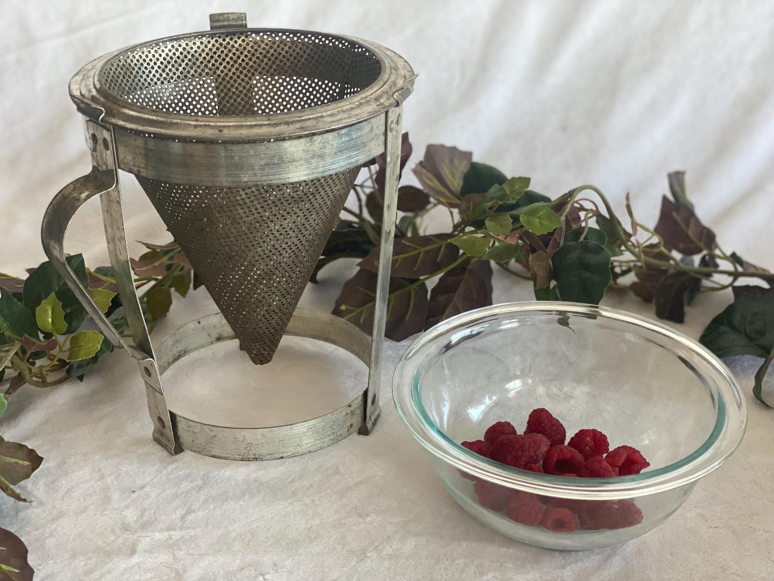 1940's Vintage Steel Food Strainer Colander Berry Cone Sieve Chinois ...