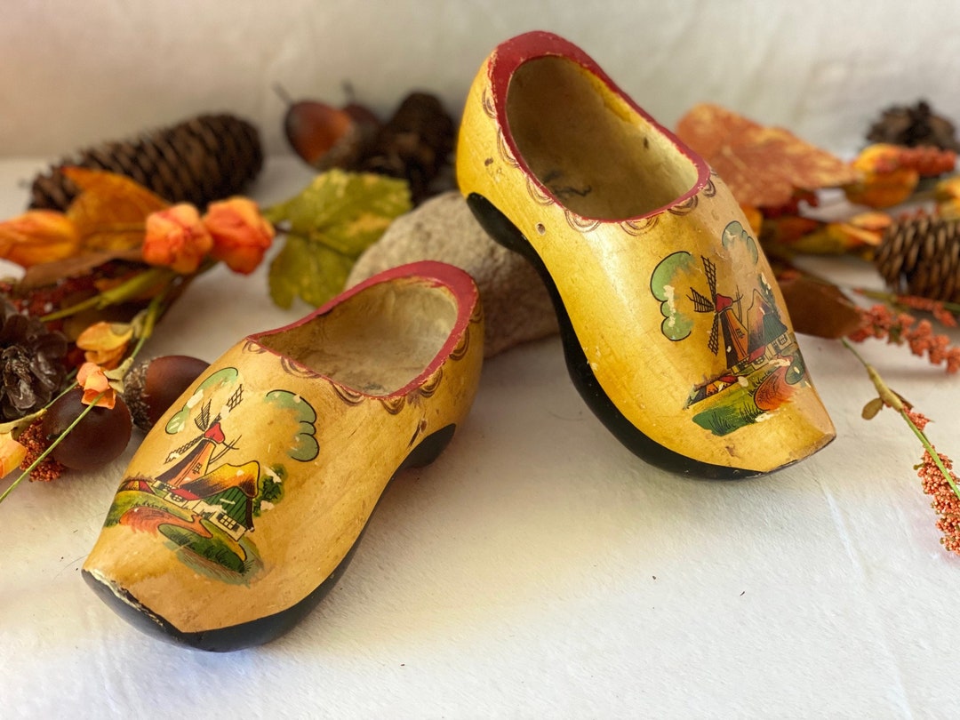 Vintage Miniature Wooden Clogs Hand Carved Hand Painted Shoes Signed by ...