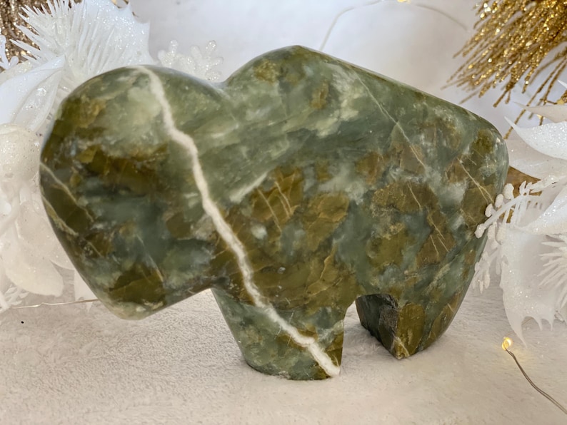 Vintage Hand Carved Native American Stone Buffalo Serpentine or Moss ...