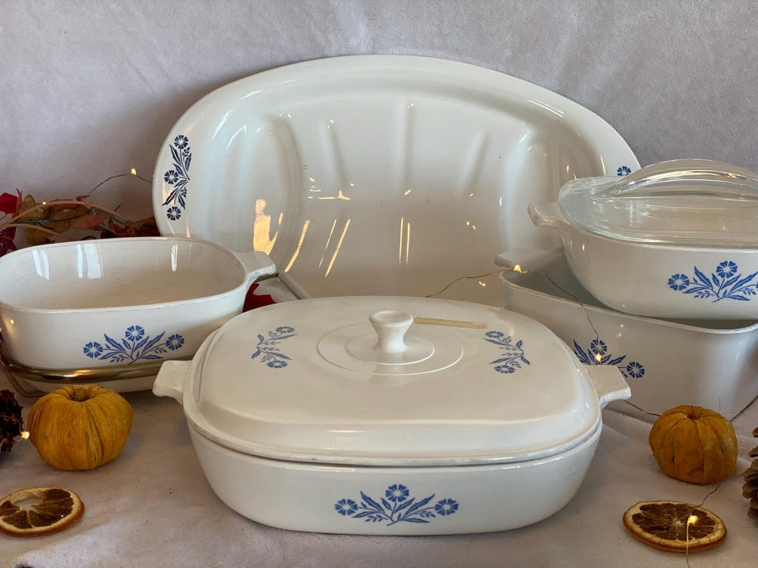 Vintage Blue Cornflower Corning Ware Meat Platter Covered Vegetable ...
