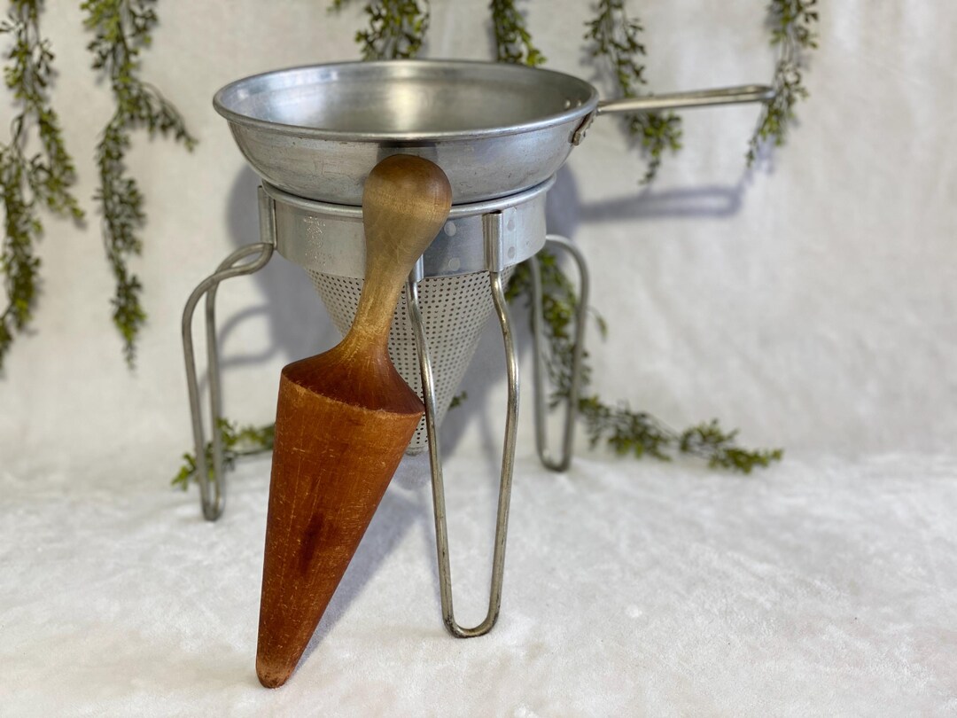 Mid Century Vintage Cone Sieve With Wooden Pestle Wear-ever Metal ...