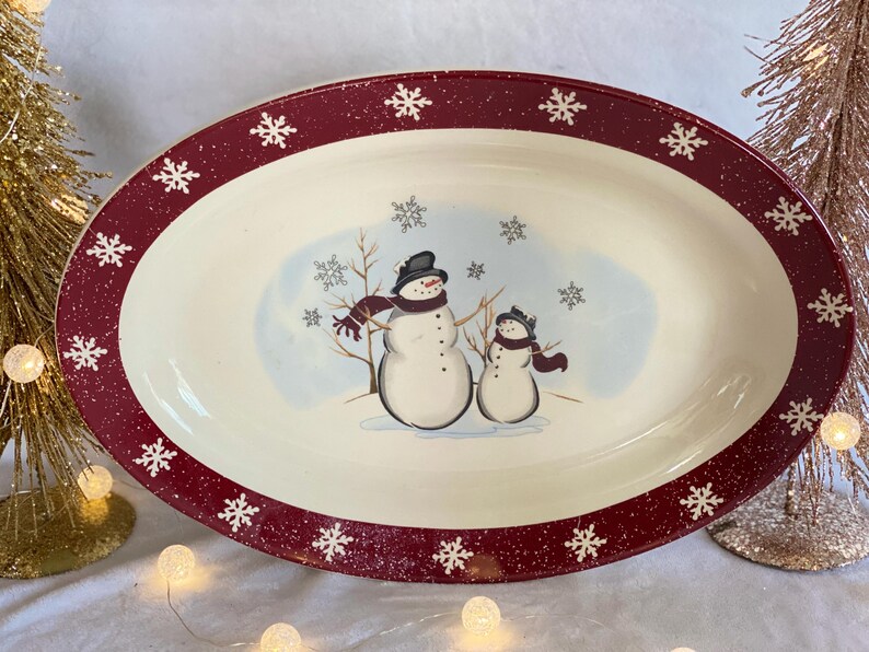 Vintage Snowman Serving Platter 14 Royal Season Stoneware Christmas ...
