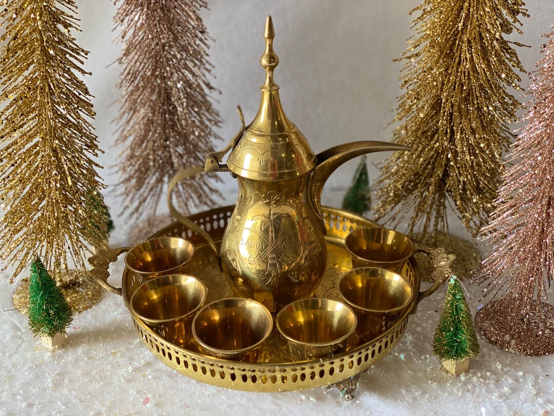 Vintage Arabian Hand Etched Brass Tea Set Al-amal Saudi Arabia - Etsy
