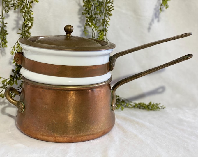 Vintage Copper Double Boiler Vintage Ceramic Pot Vintage Home Decor ...