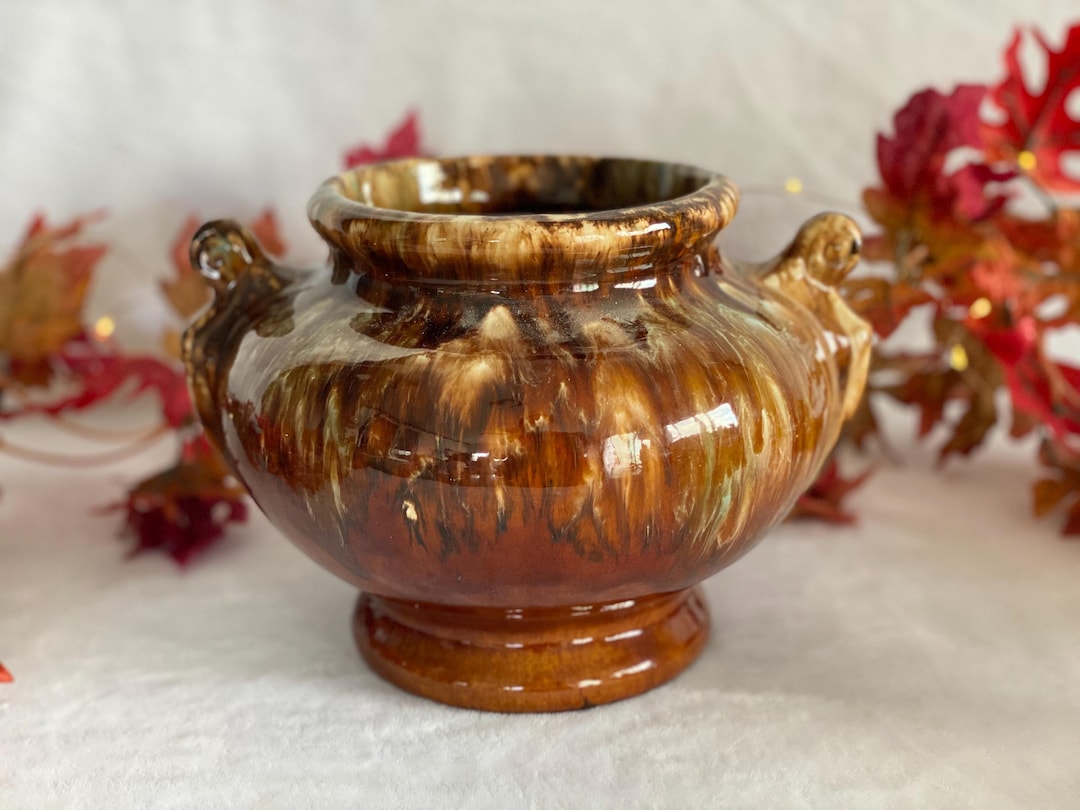 1925 Antique Brush Mccoy Brown Drip Planter Jardiniere Pottery Onyx ...