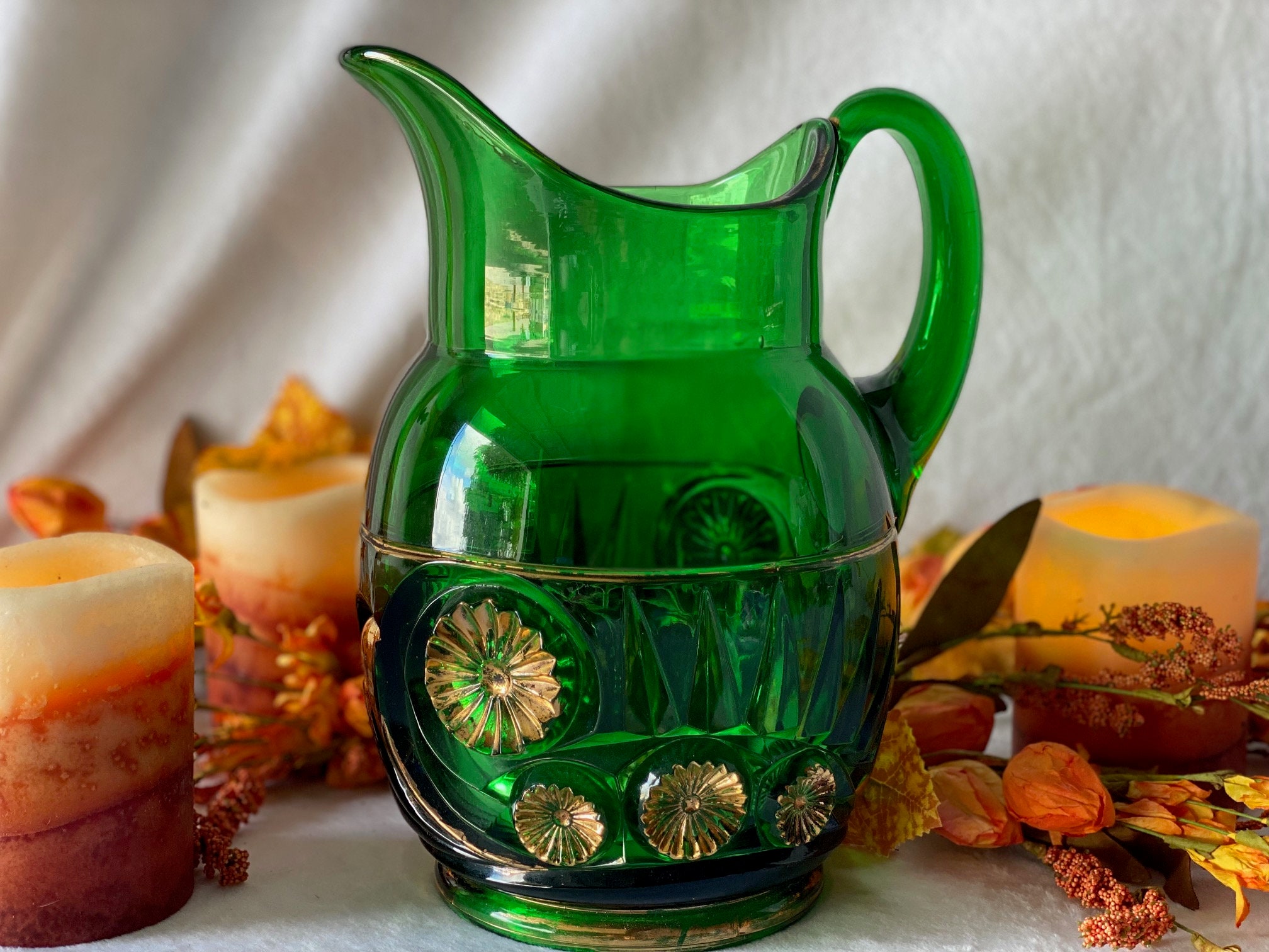 Antique 1896 Emerald Green Water Pitcher Esther Riverside Glass Works ...
