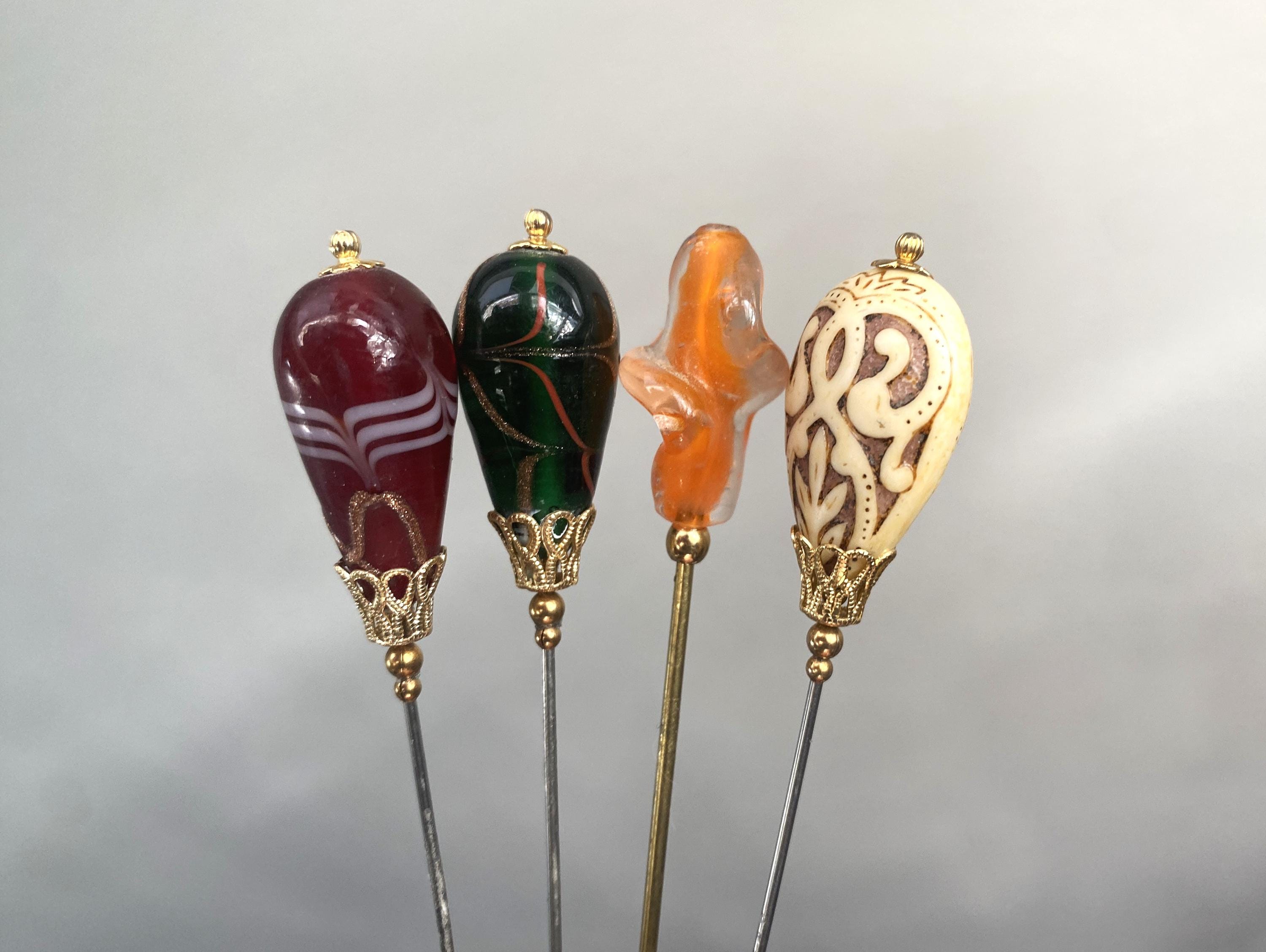 Antique Victorian Hat Pin Vintage Hair Pin Red Hat Pin Green Glass ...