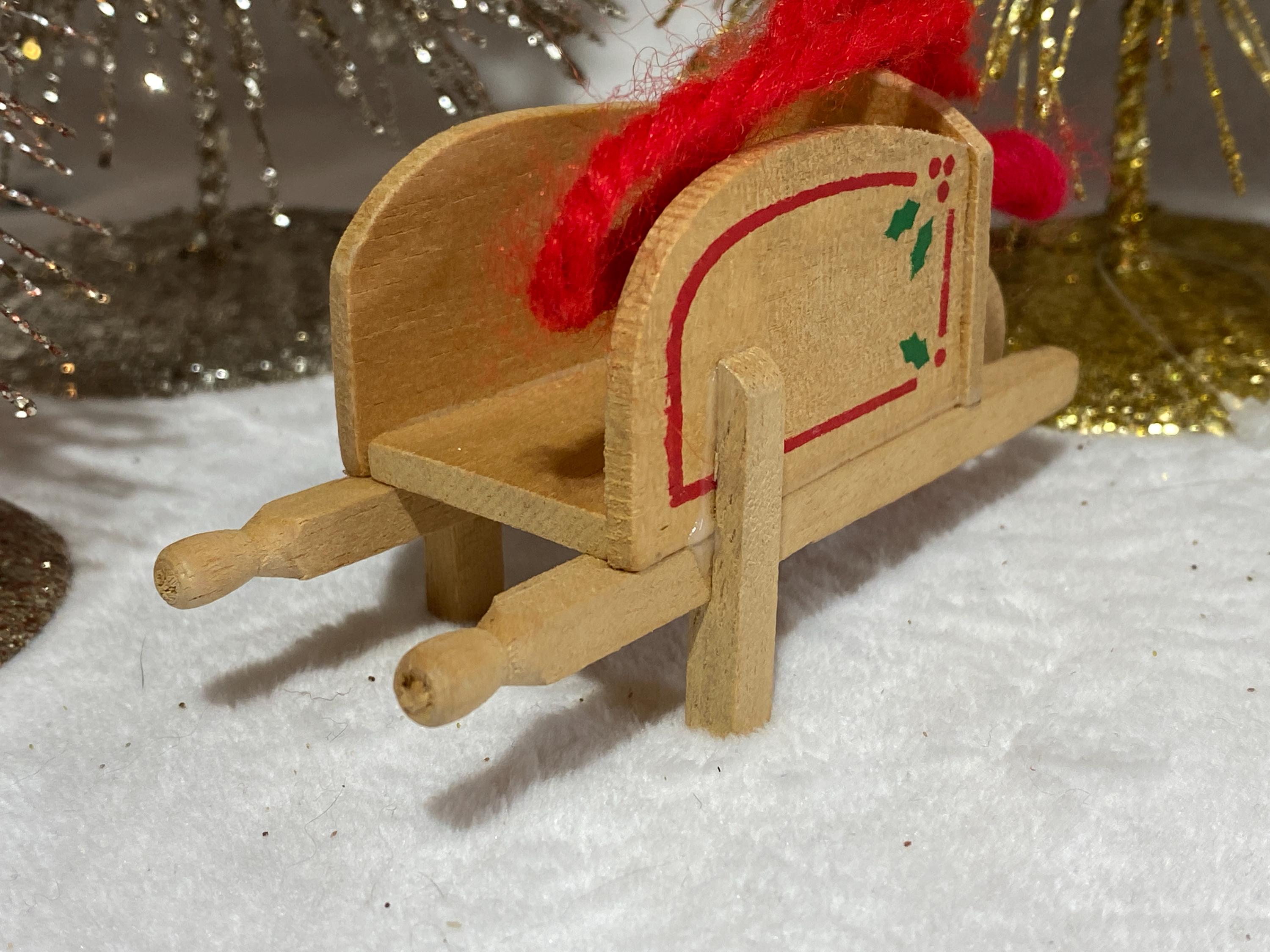 Vintage Wooden Christmas Ornament Painted Wheelbarrow With Holly ...