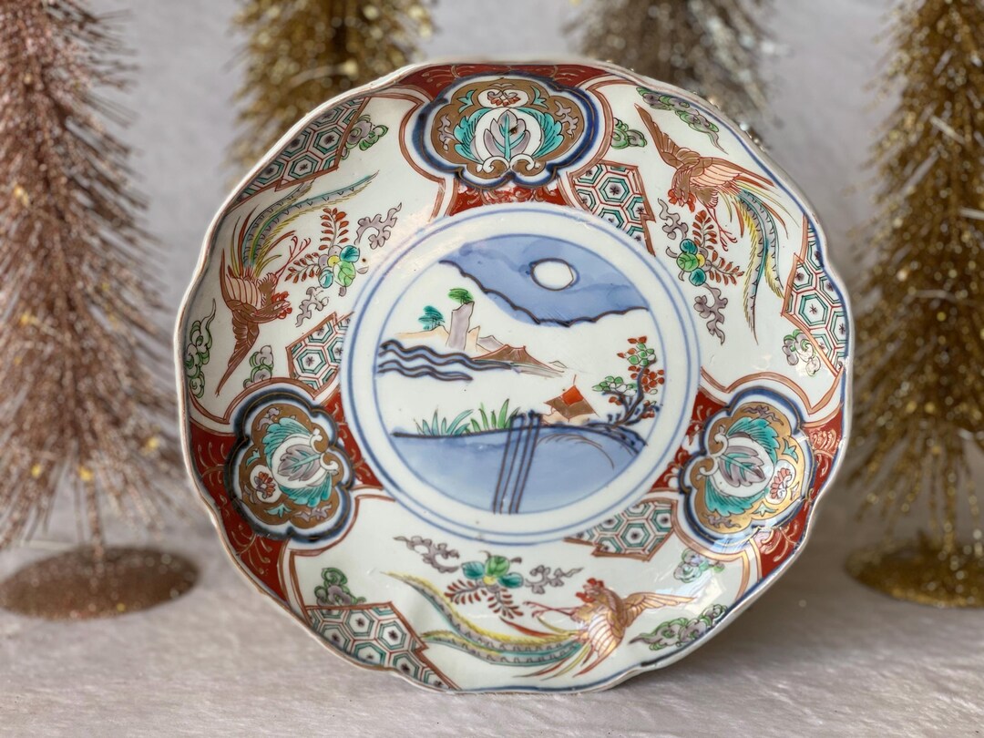 Antique Japanese Hand Painted Imari Ware Plate Phoenix Dishes Vintage ...