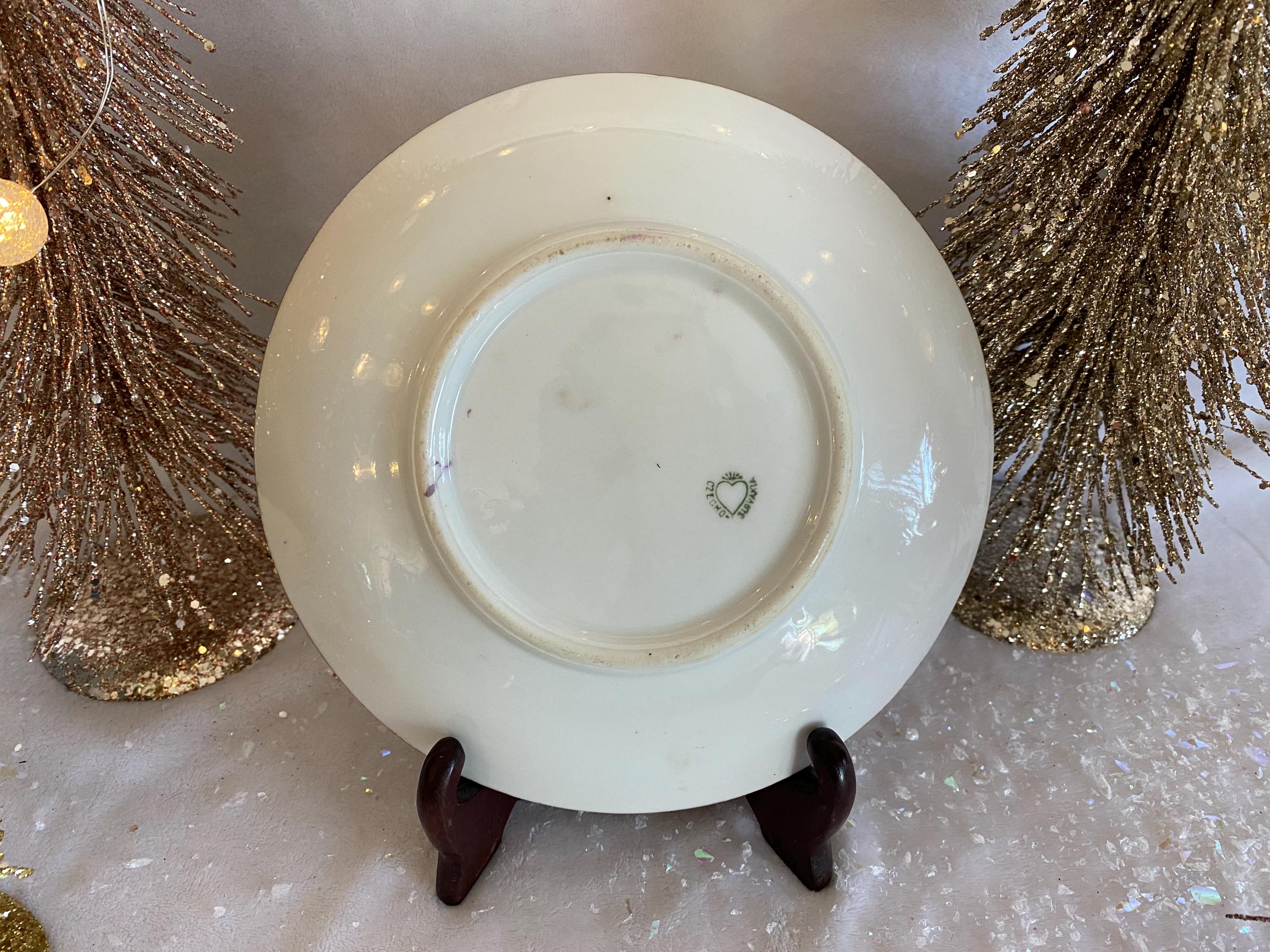 Hand Painted Vintage Czechoslovakia Plate With Pink and Yellow Roses ...