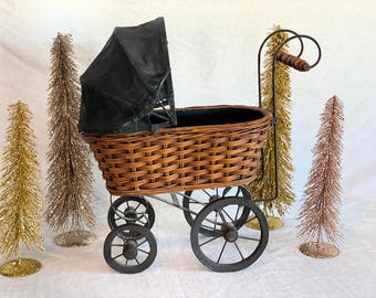 Vintage Victorian Shabby Chic Wicker Wood Stroller Pram Carriage Buggy ...