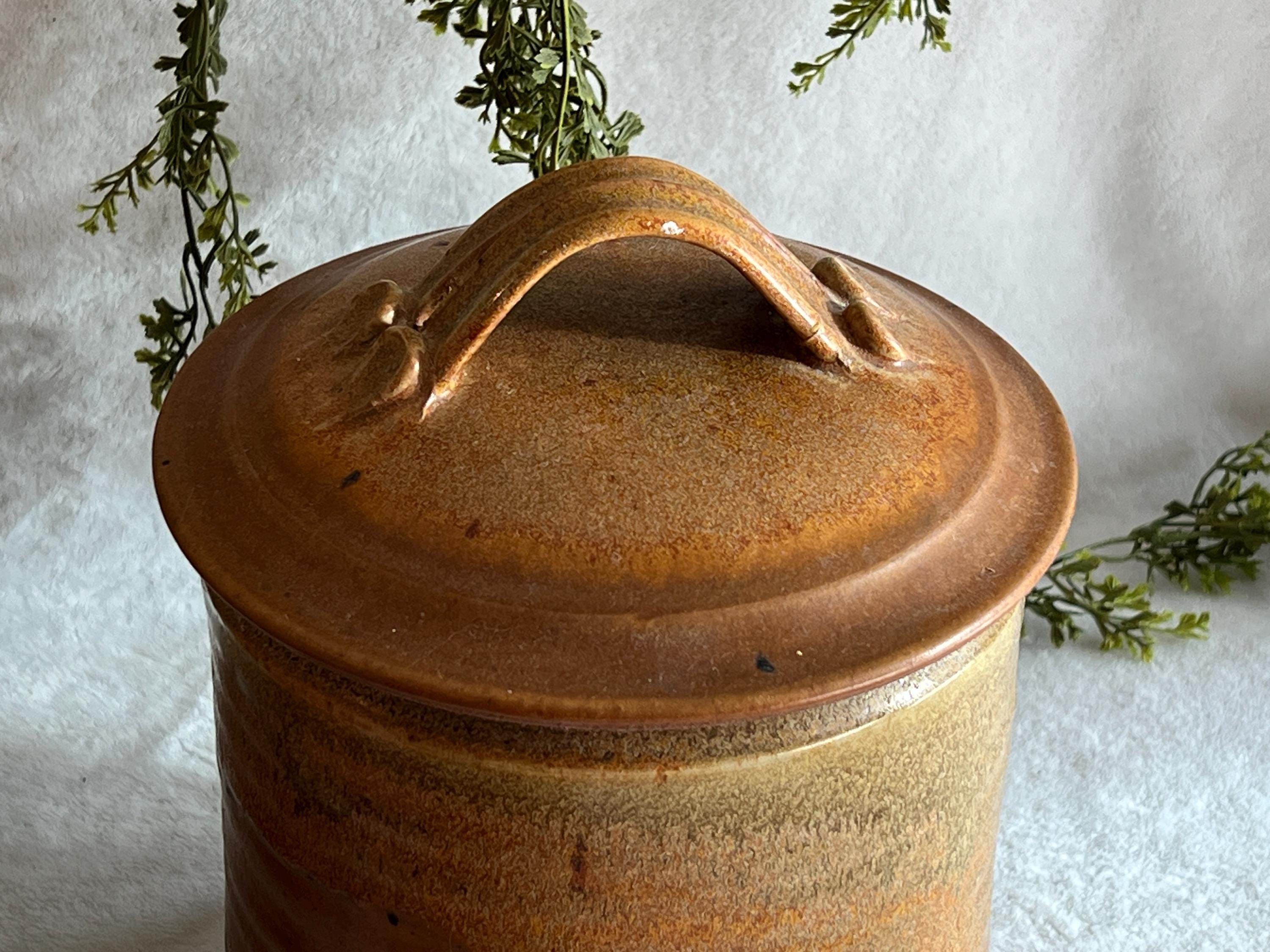 Vintage Hand Thrown Stoneware Canisters Set of 3 Brown Pottery Storage ...