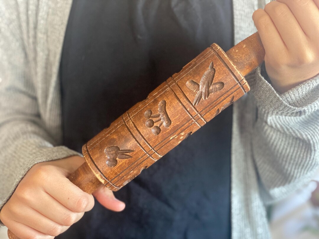 Vintage Springerle Folk Art Cookie Stamp Wooden Rolling Pin Vintage ...