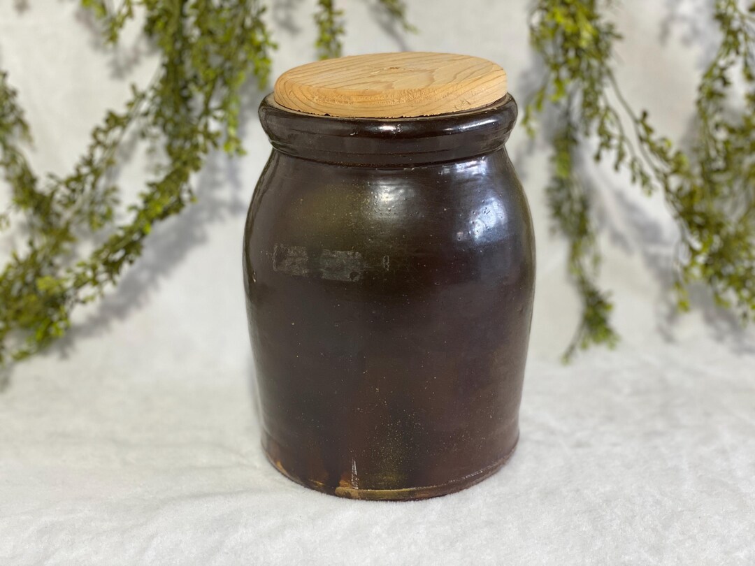 Vintage Crockery Stoneware Brown Glazed Crock Vintage Utensil Jar ...