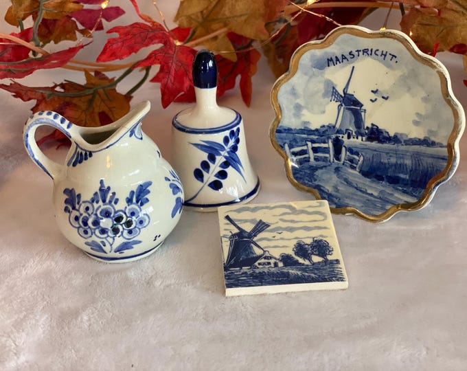 Vintage Delft Blue Miniature Collection: Dutch Windmill Ceramic Decor ...