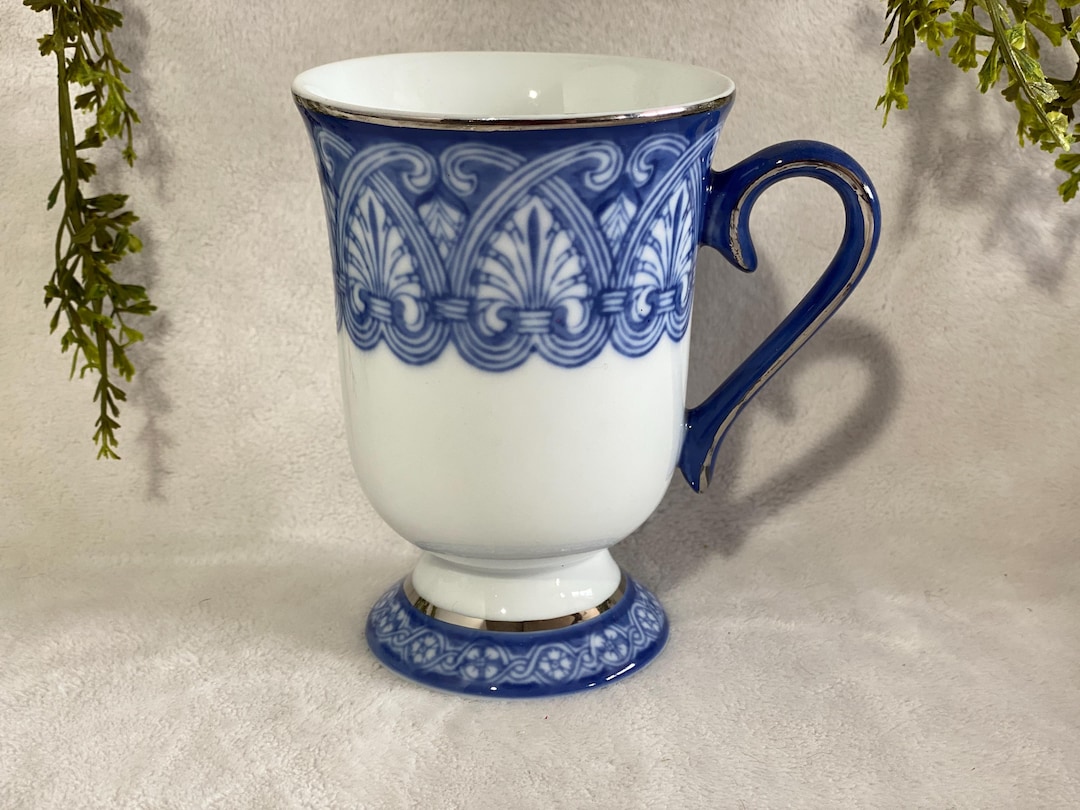 Vintage Bombay China Mug Arabesque Tile Cobalt Blue Footed Tea Cup ...