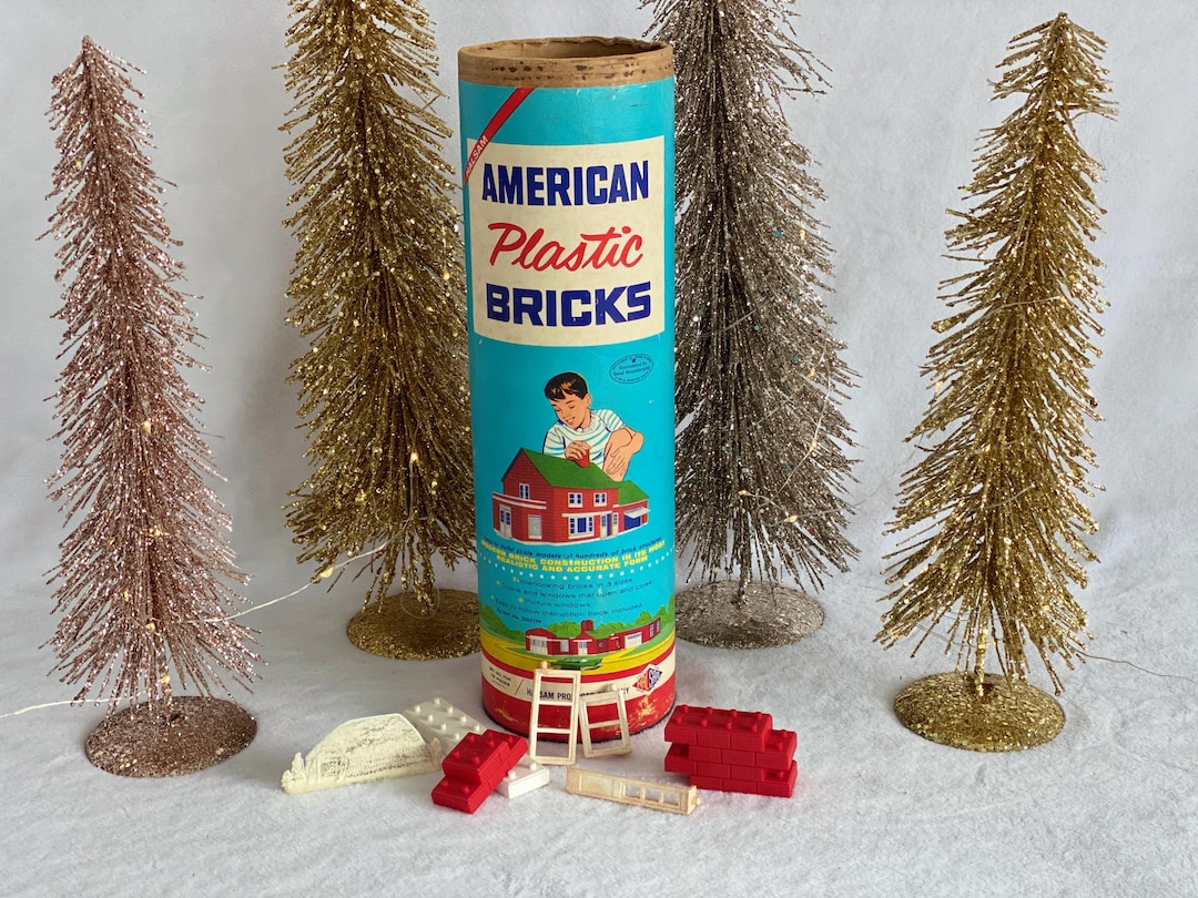 1950s Vintage American Plastic Bricks Halsam Building Blocks 100 Piece 1950s Toys Tube of ...