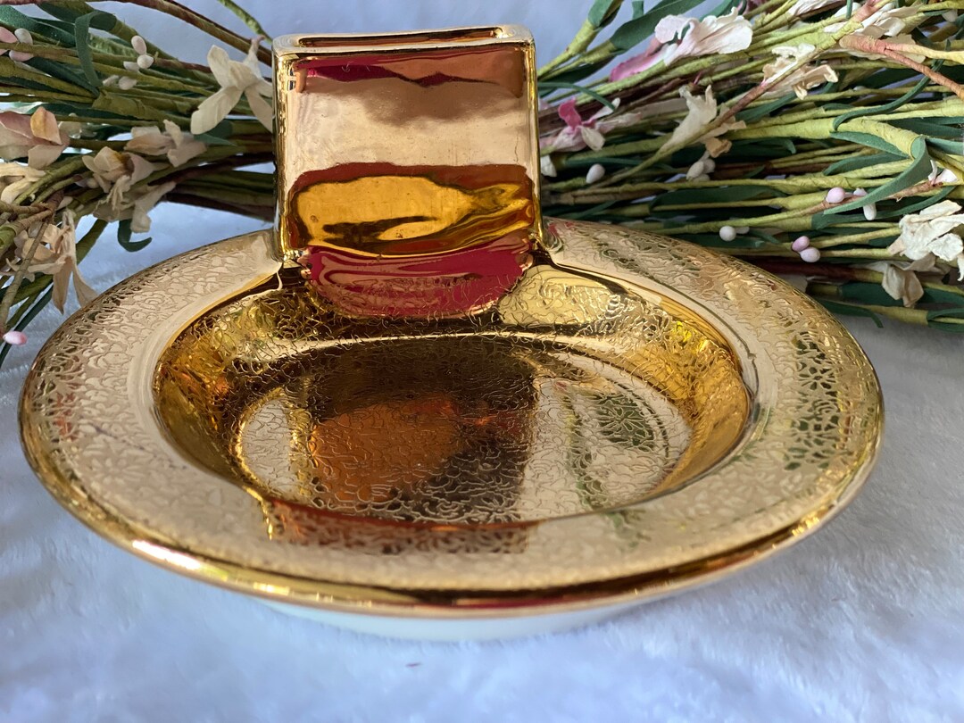 Vintage Royal China 22k Warranted Gold Plated Ash Tray Floral Pattern ...