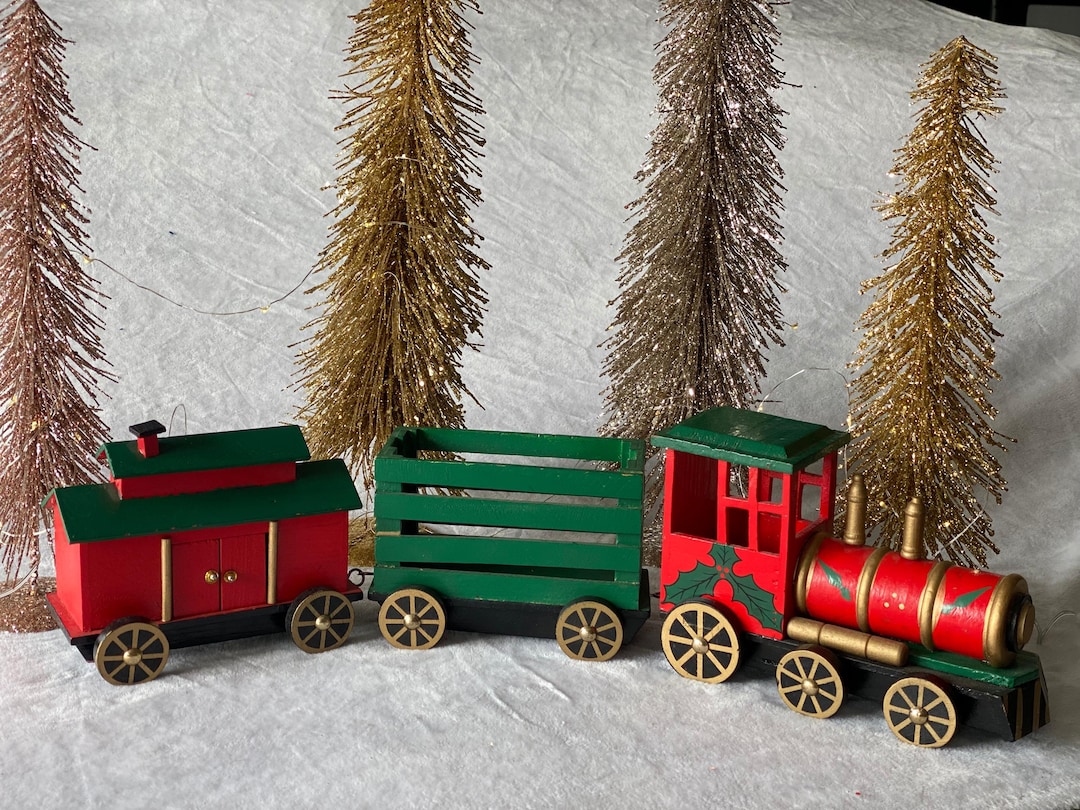 Vintage Wooden Christmas Train Hand Painted Train Vintage Wooden Toy ...