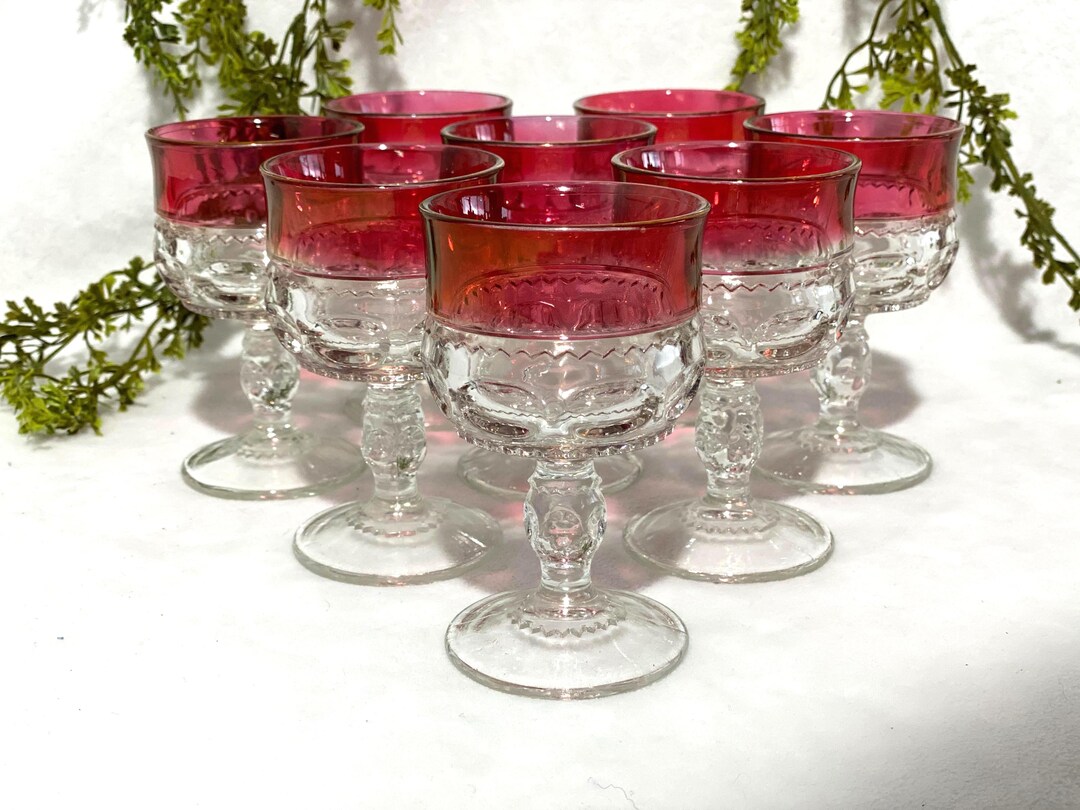 Vintage Ruby Red Cordial Glass Kings Crown Thumbprint Miniature Goblet ...